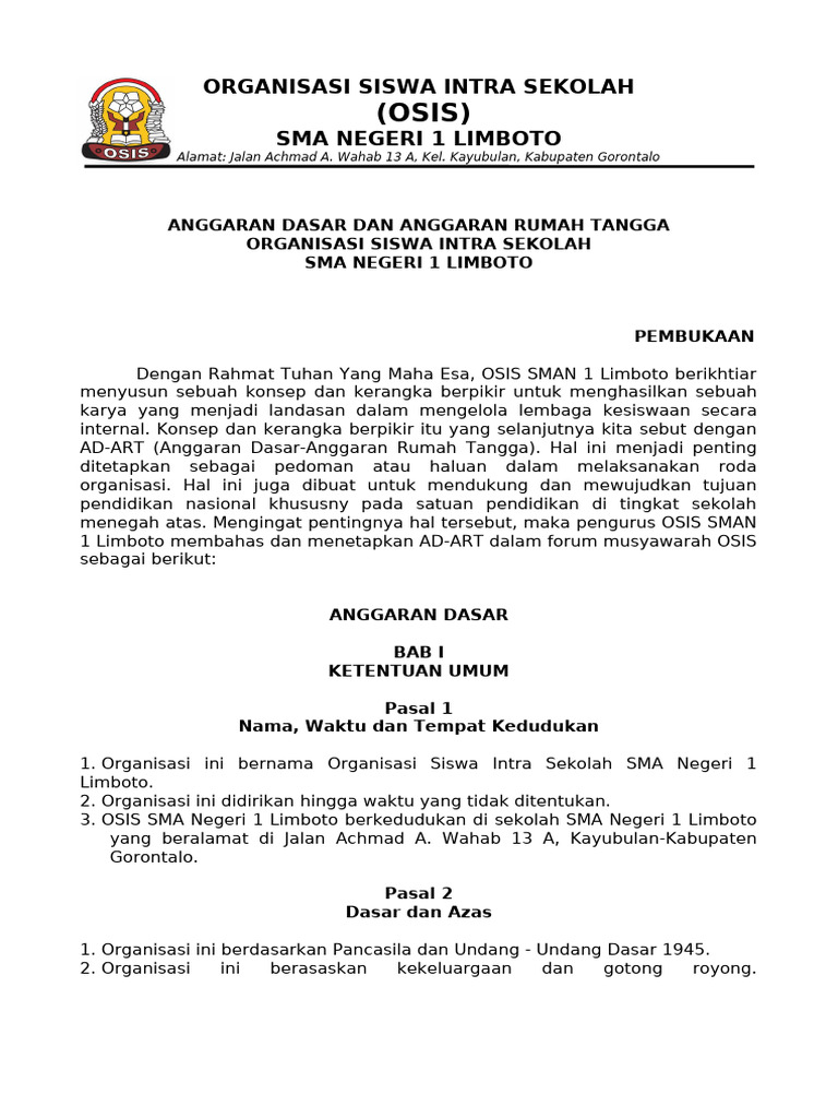 AD-ART OSIS SMA Negeri 1 Limboto | PDF | Gaya Hidup