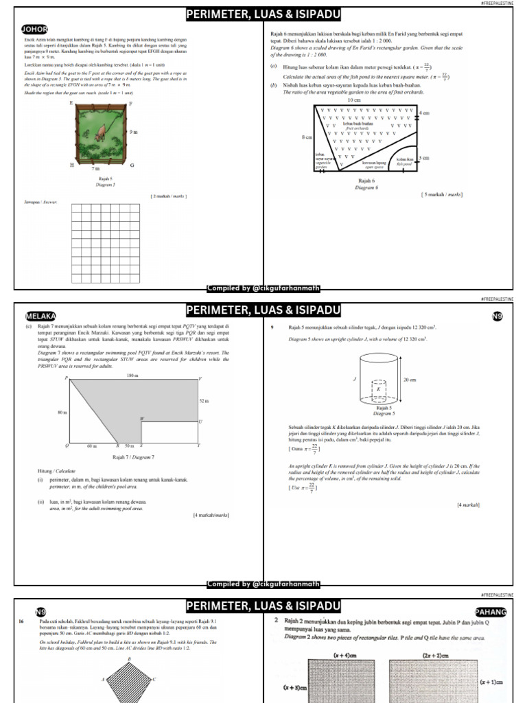 PERIMETER, LUAS DAN ISIPADU 2023 by @cikgufarhanmath | PDF