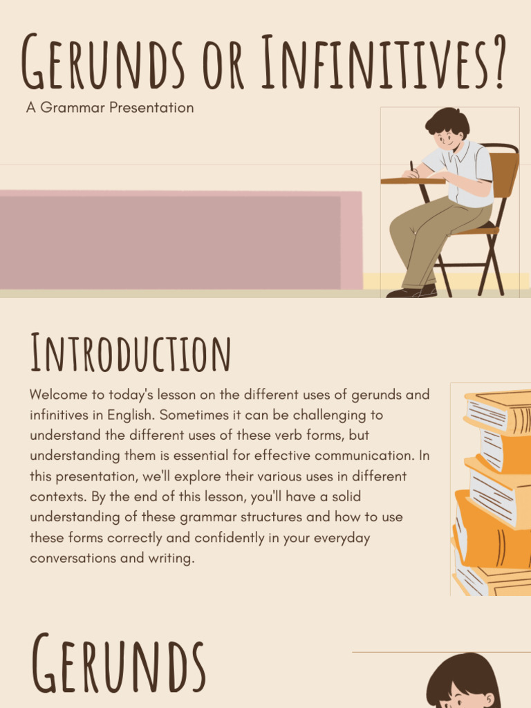 Gerunds or Infinitives Presentation in Beige and Brown Handdrawn Style ...