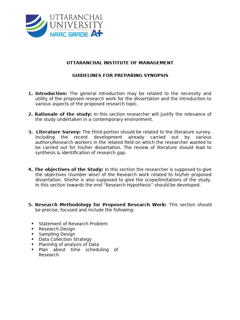 Guidelines For Synopsis | PDF | Thesis | Citation Guidelines For Synopsis | PDF | Thesis | Citation