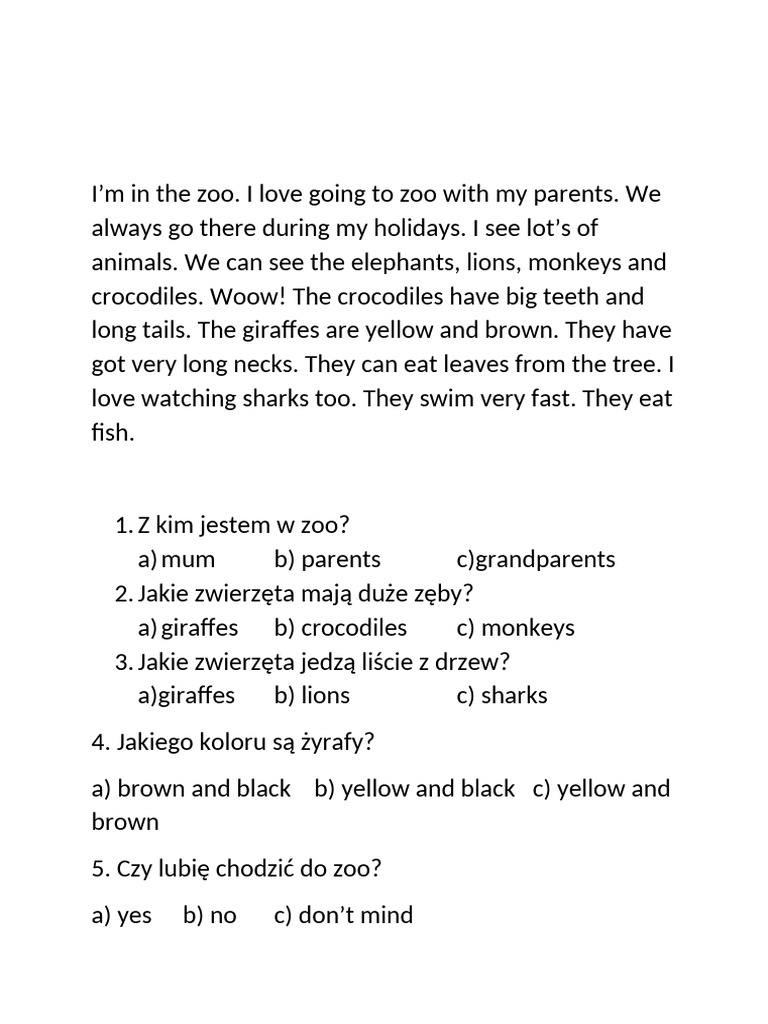 Zwierzeta Tekst | PDF