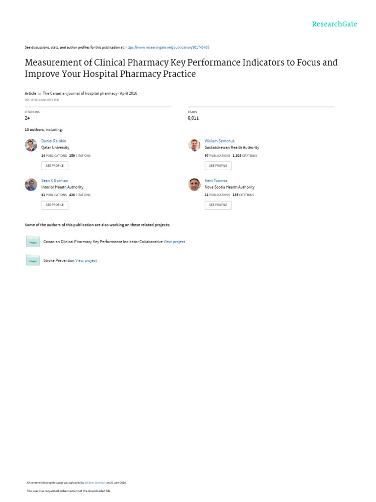 Measurement of Clinical Pharmacy Key Performance I | PDF | Pharmacy ...