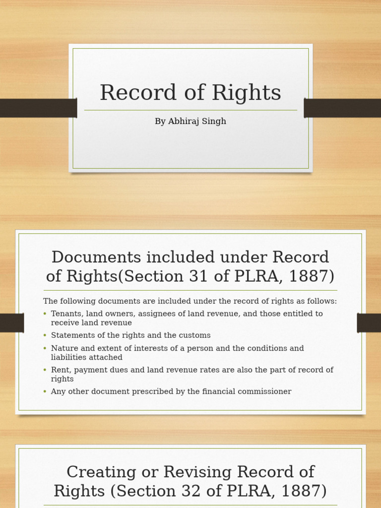 Record of Rights Overview by Abhiraj | PDF | Civil Law (Legal System ...