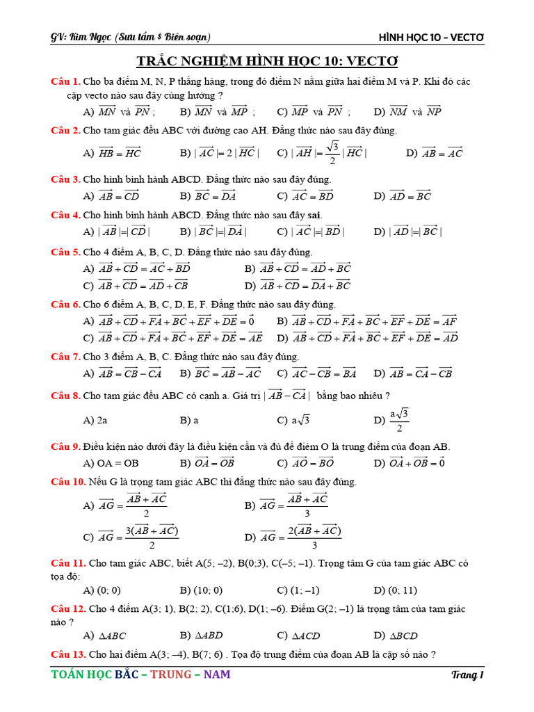 01 - (Kimngoc) - Bai Tap Trac Nghiem Hinh Chuong 1 | PDF