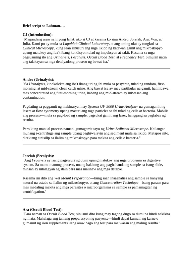 Brief Script Sa Labman | PDF