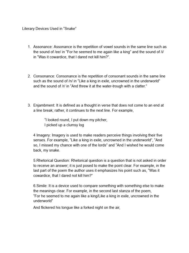 Literary Devices in "Snake" Explained | PDF
