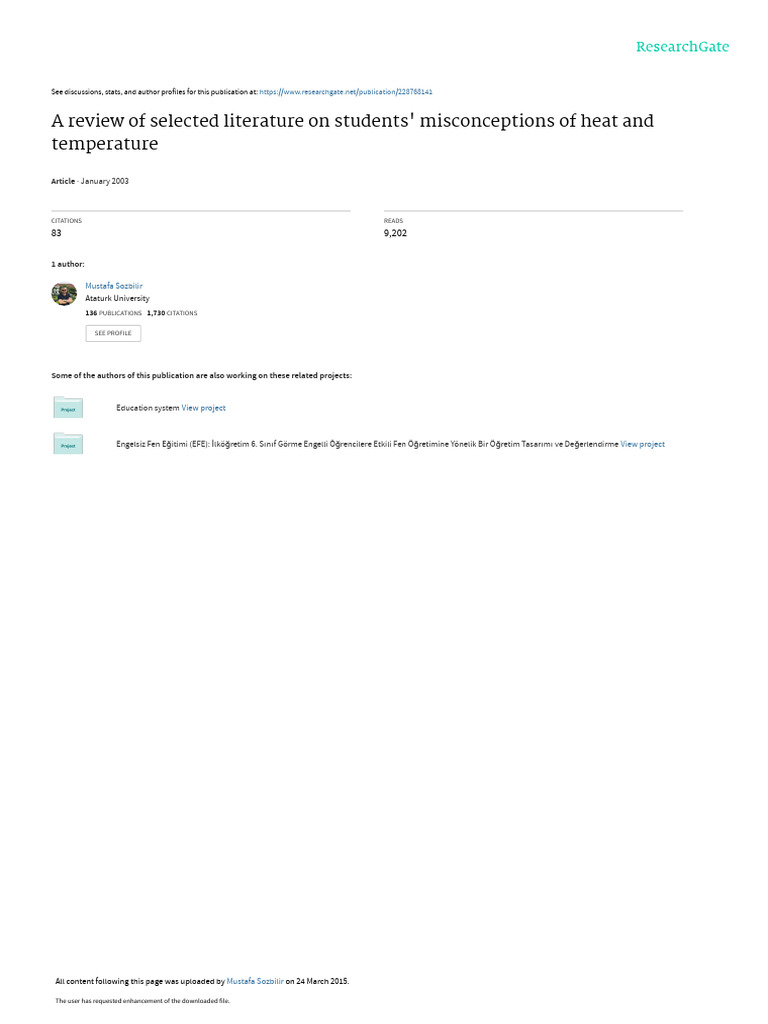 Article On Literature Review of Students Misconception About ...