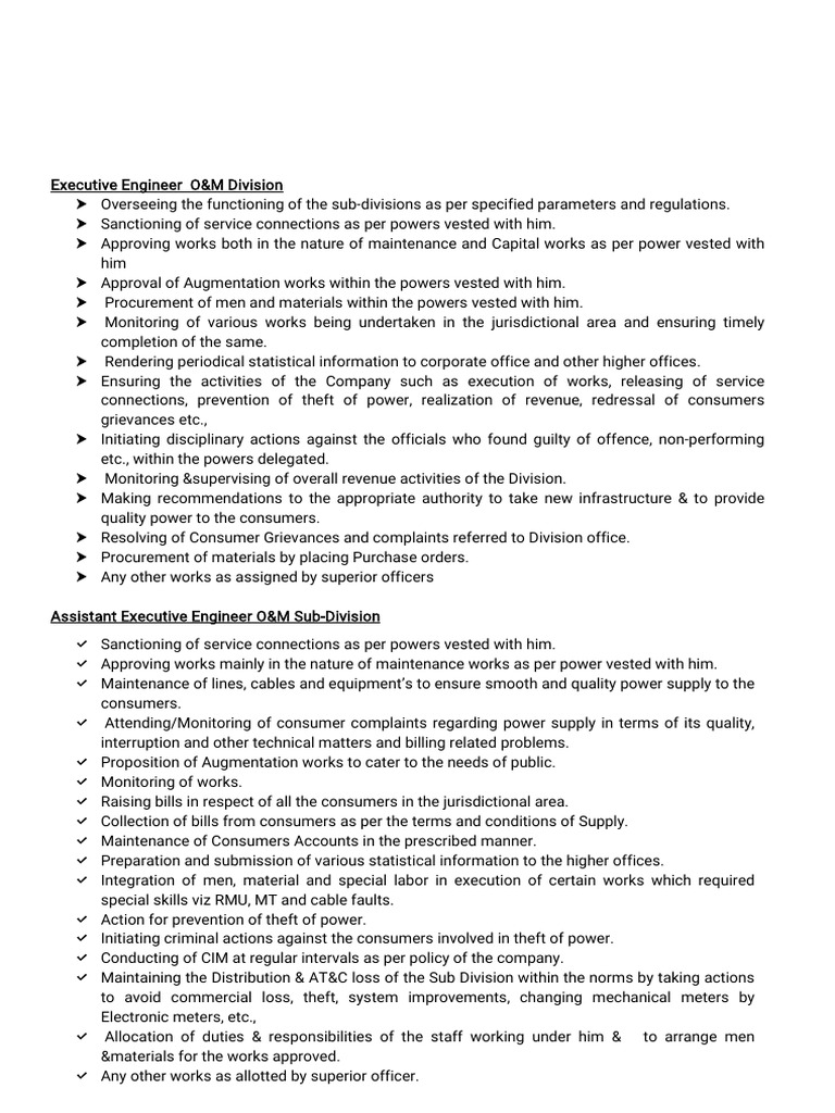 BESCOM Roles & Responsibility | PDF | Debits And Credits