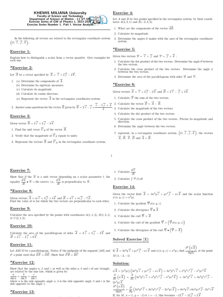 Serie 1 Partie 1 | PDF | Euclidean Vector | Geometry