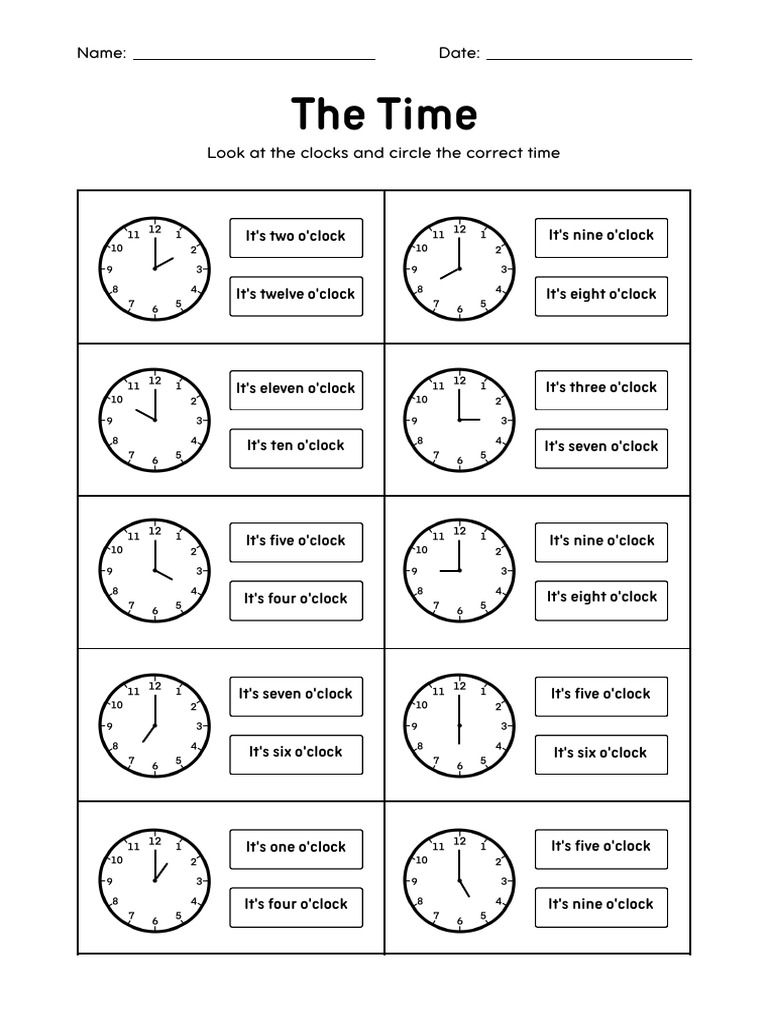 Clock Reading Practice Worksheet | PDF