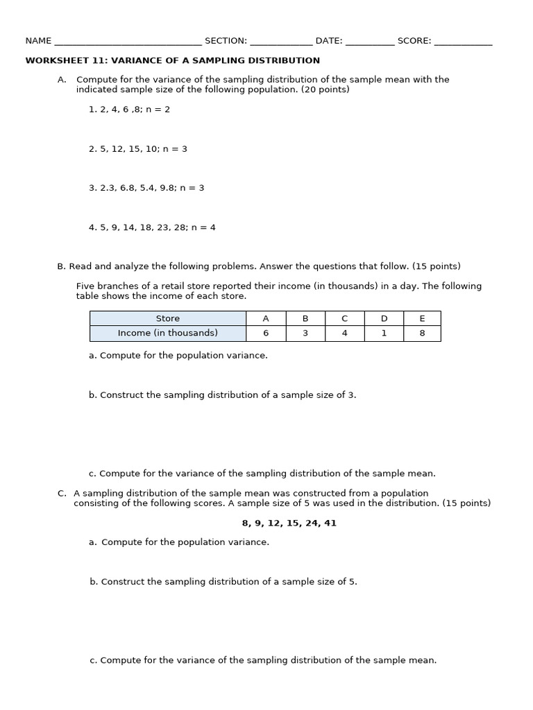 W11 Variance of A Sampling Distribution | PDF | Teaching Methods & Materials