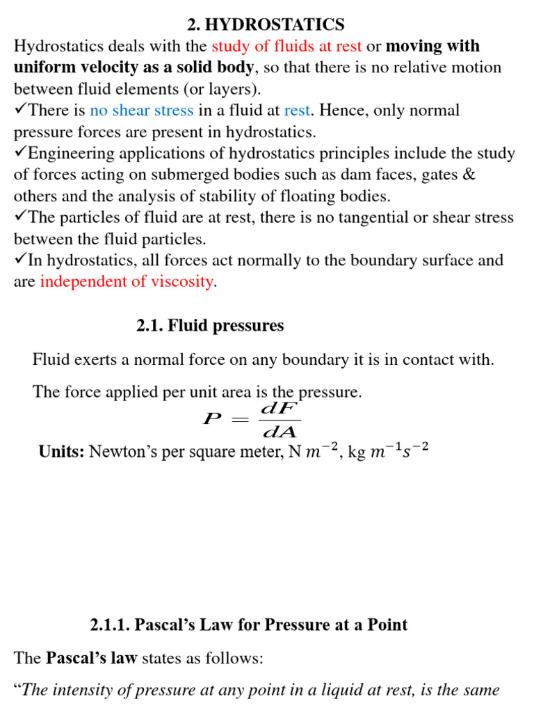 Hydrostatics | PDF | Pressure Measurement | Buoyancy
