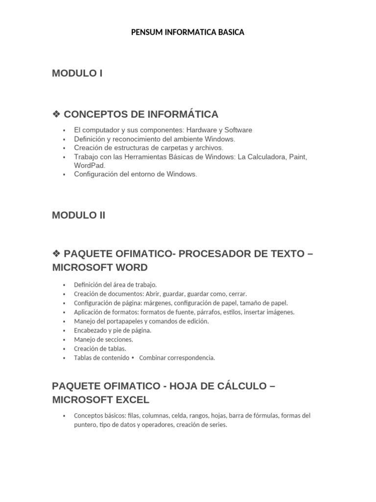 Pensum Informatica Basica | PDF