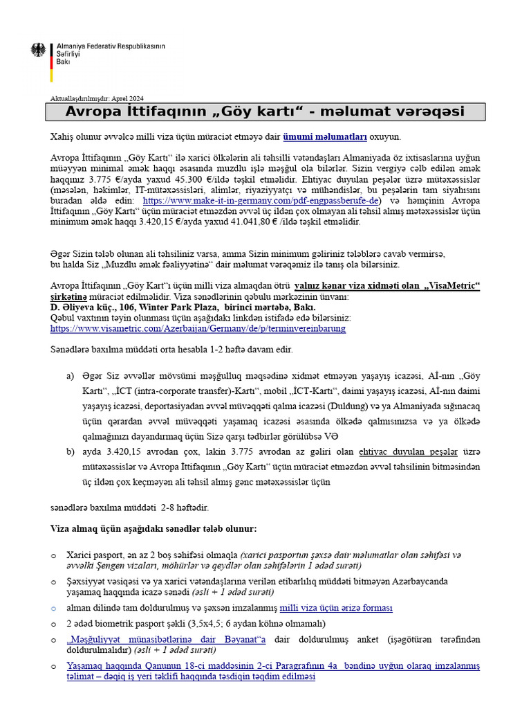 M D Blaue Karte Aze Data | PDF
