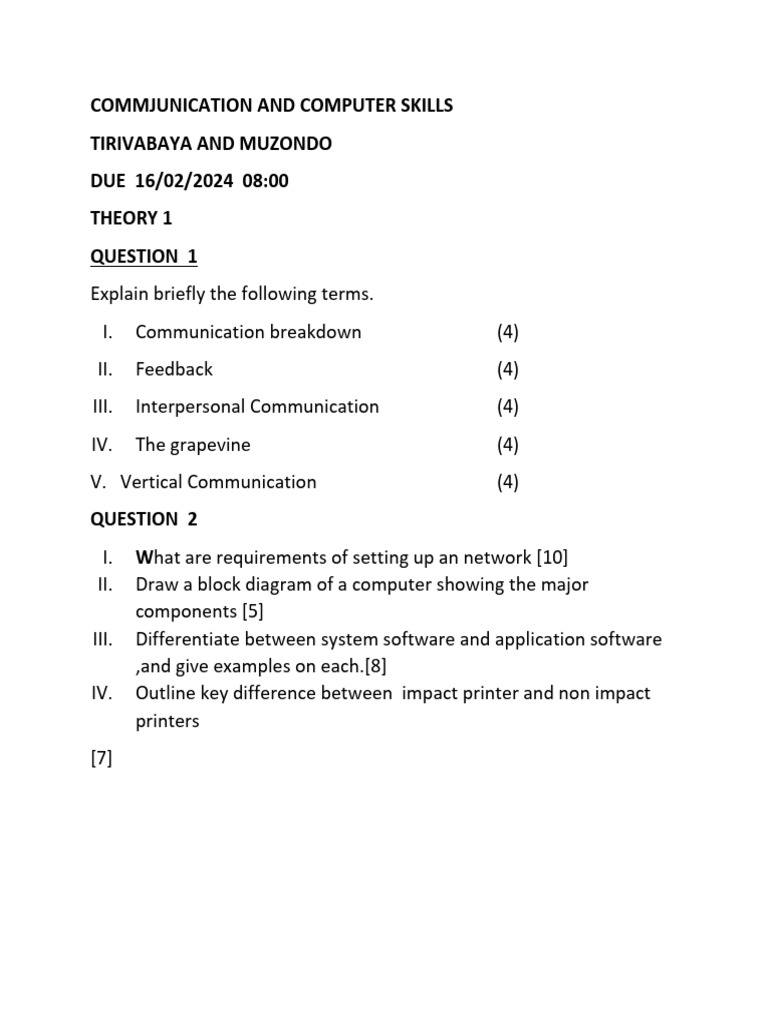 Commjunication and Computer Skills Theory 1 | PDF | Communication | Paragraph