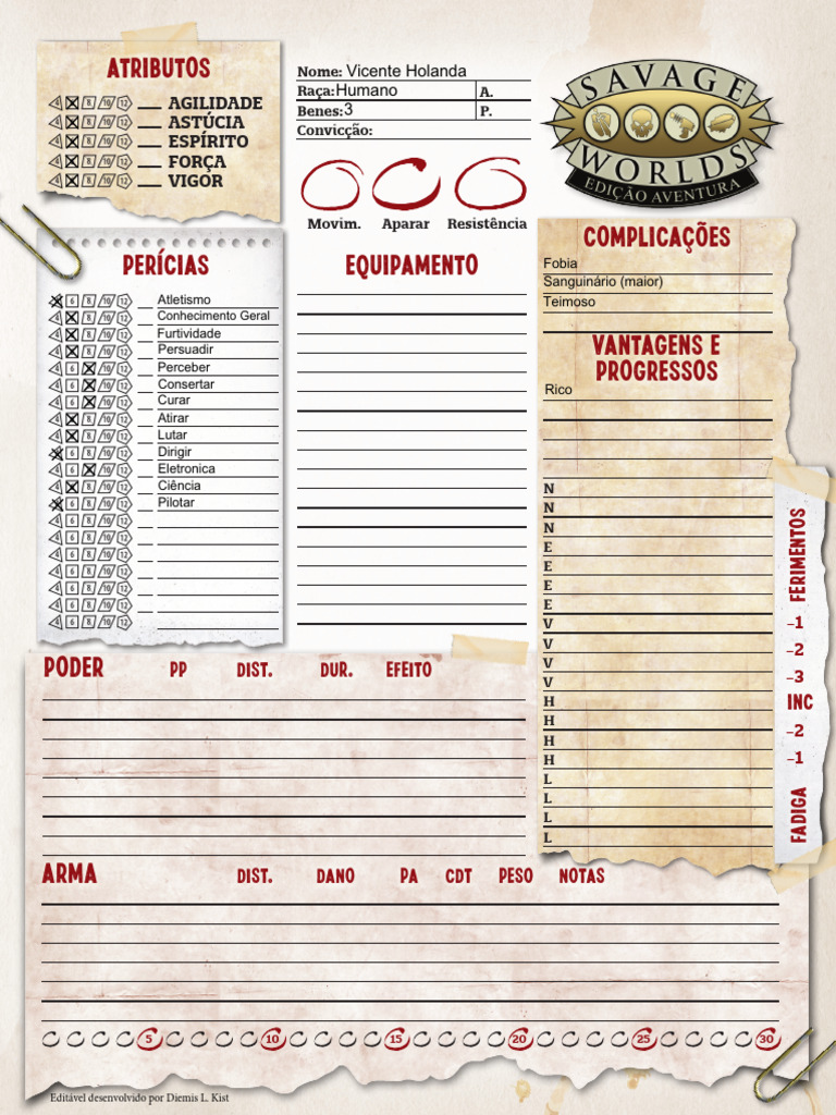 Ficha Editavel Savage Worlds | PDF