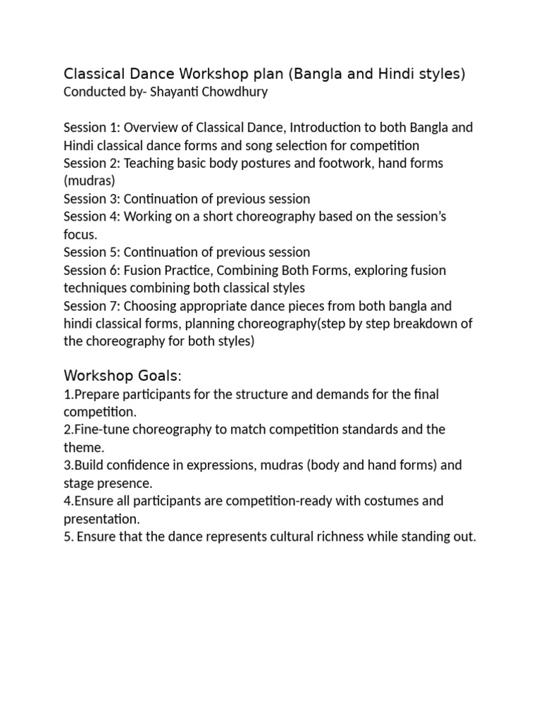 Classical Dance Workshop Plan | PDF | Career & Growth | Foreign ...
