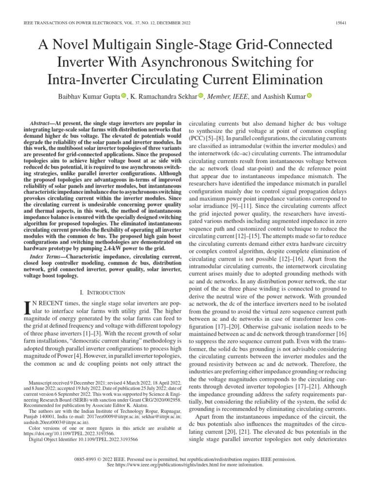 A Novel Multigain Single-Stage Grid-Connected Inverter With Asynchronous Switching For Intra-Inv ...