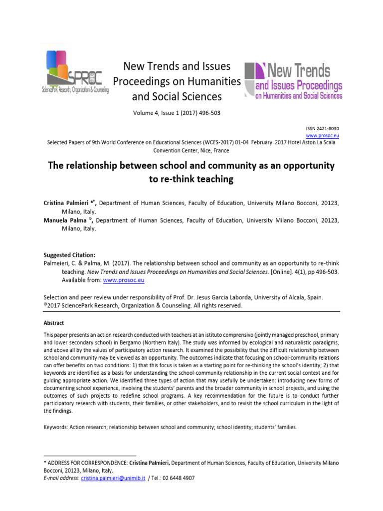 School-Community Relations in Education | PDF | Teachers | Community