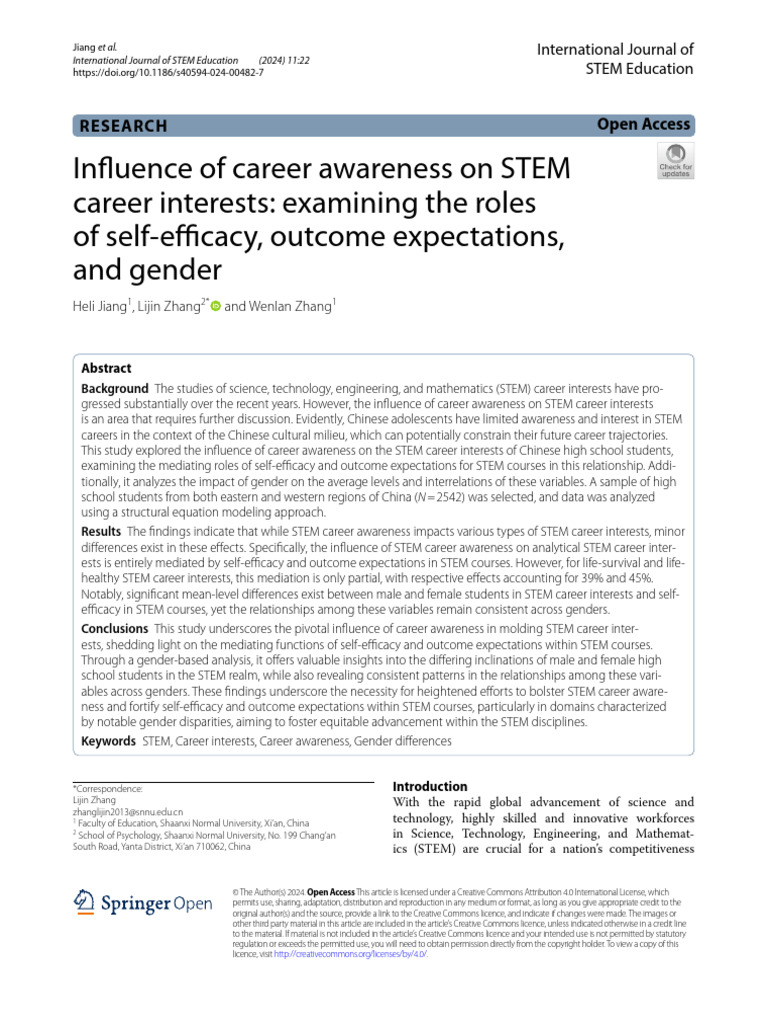 Influence of Career Awareness On STEM Career Interests - Examining The ...