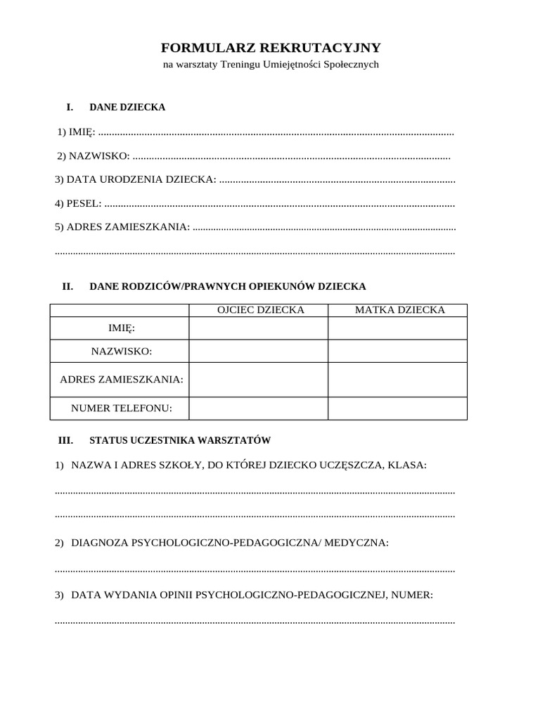 Formularz Rekrutacyjny TUS | PDF