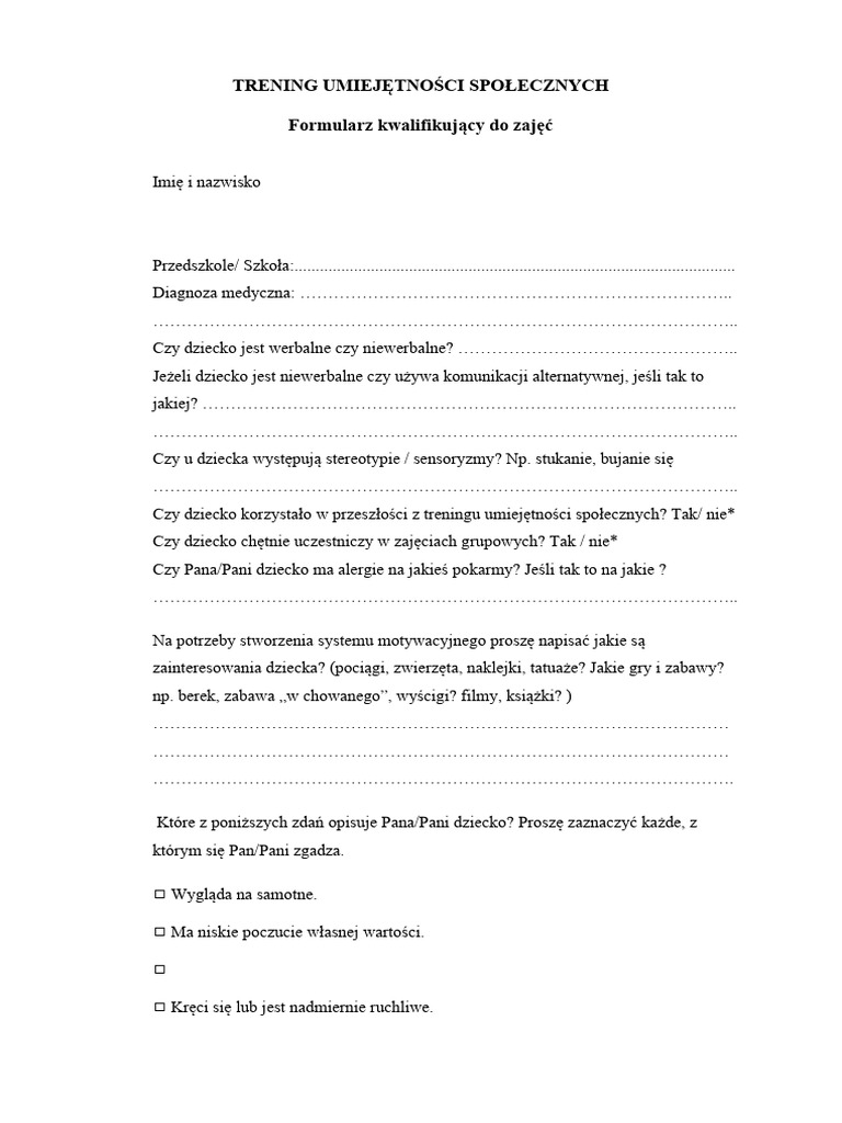 Kwestionariusz TUS | PDF