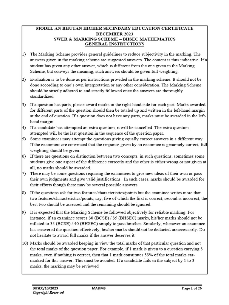 2023 BHSEC Mathematice MA | PDF | Question | Mathematics