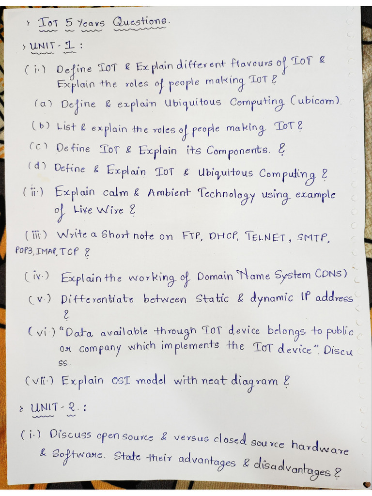 IOT 5 Years Important Questions | PDF
