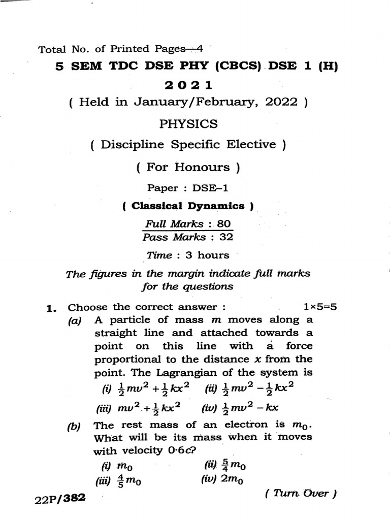 Physics 2021, 5 Sem Paper DSE-1 | PDF