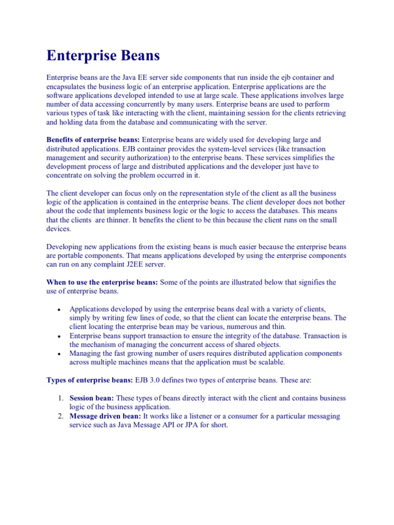 Enterprise Beans | PDF | Enterprise Java Beans | Inheritance (Object Oriented Programming)