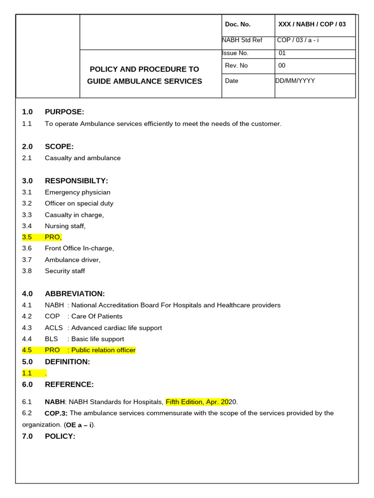 Ambulance Services Policy and Procedure | PDF | Emergency Medical ...