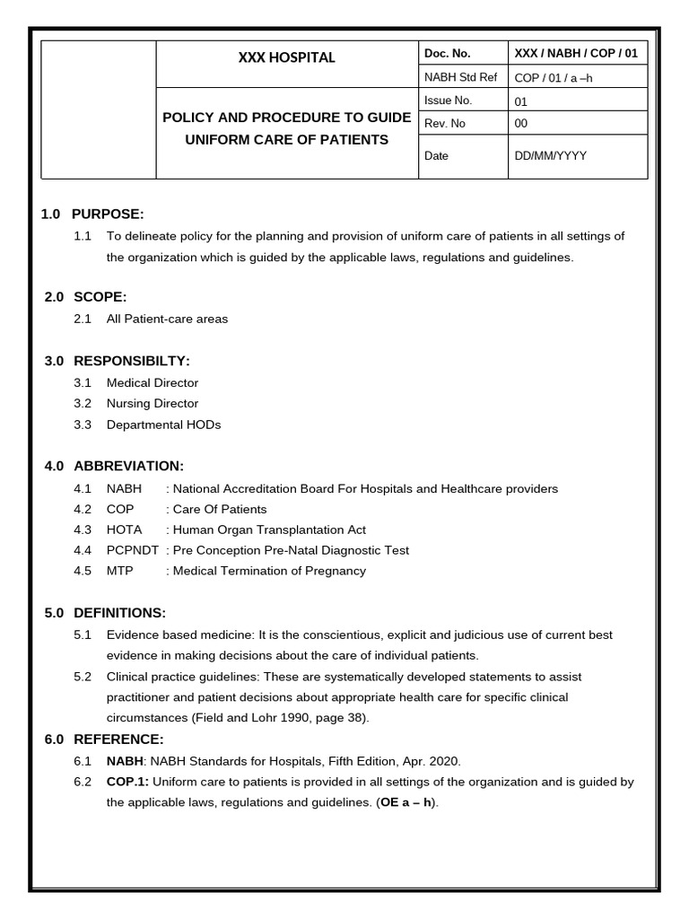 Cop 1 Uniform Care of Patients | PDF | Nursing | Patient
