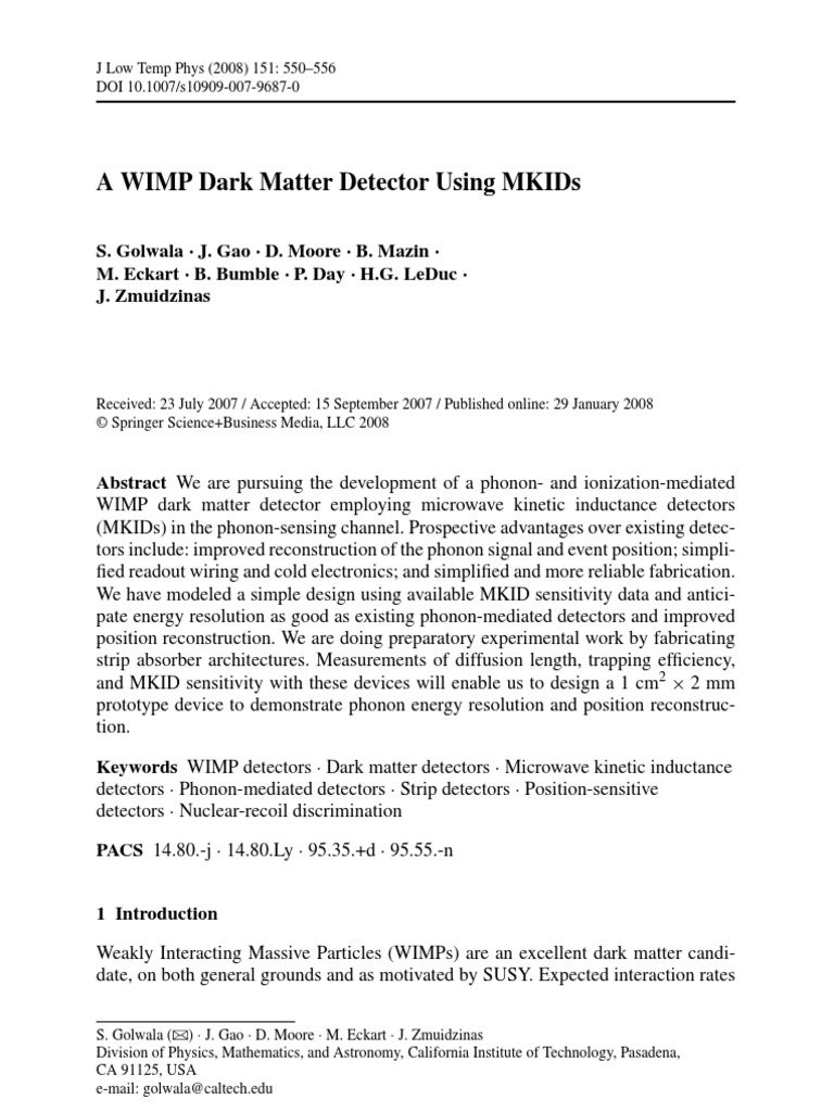 S. Golwala Et Al - A WIMP Dark Matter Detector Using MKIDs | PDF ...