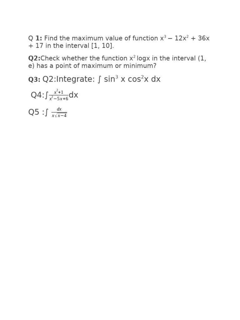 Calculus Problems: Maxima, Minima, Integration | PDF