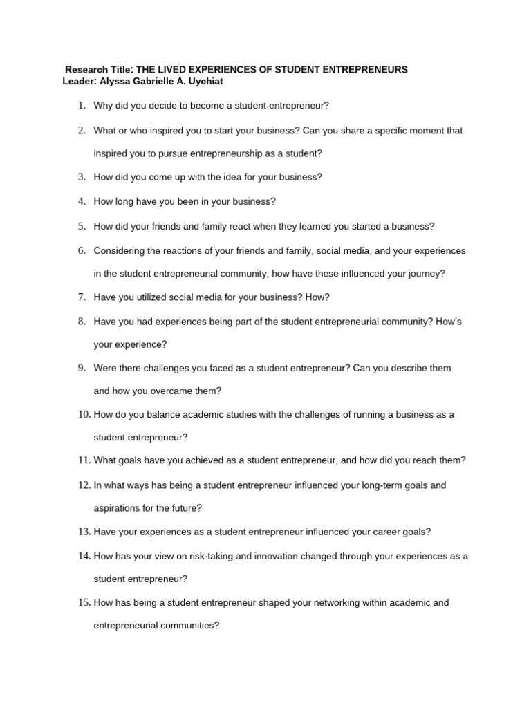 Alyssa Uychiat Revised Interview Questions | PDF | Entrepreneurship | Business