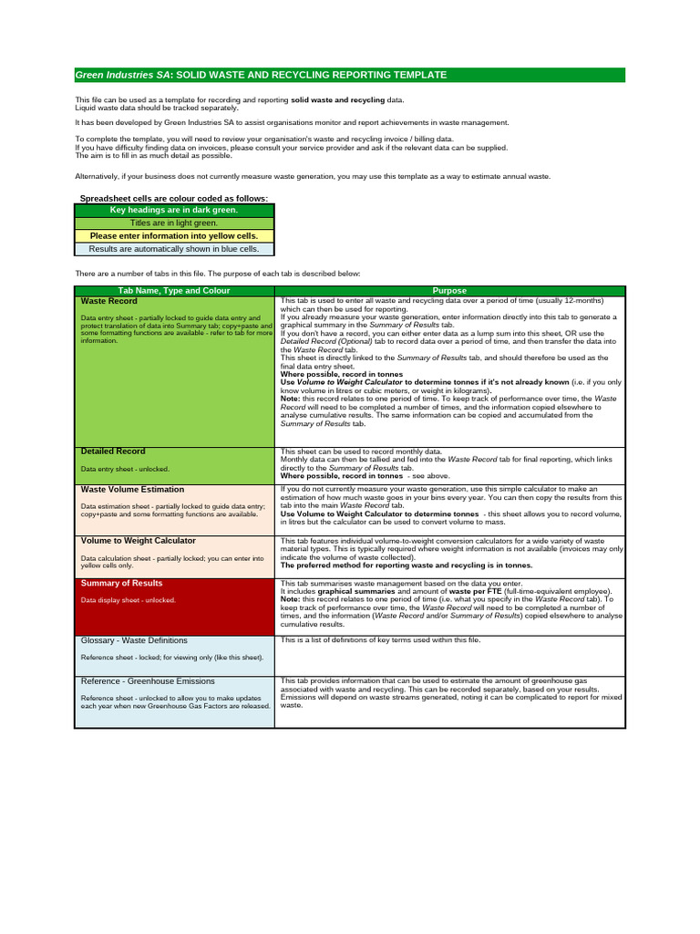 Solid Waste Reporting Template Guide | PDF | Waste | Recycling