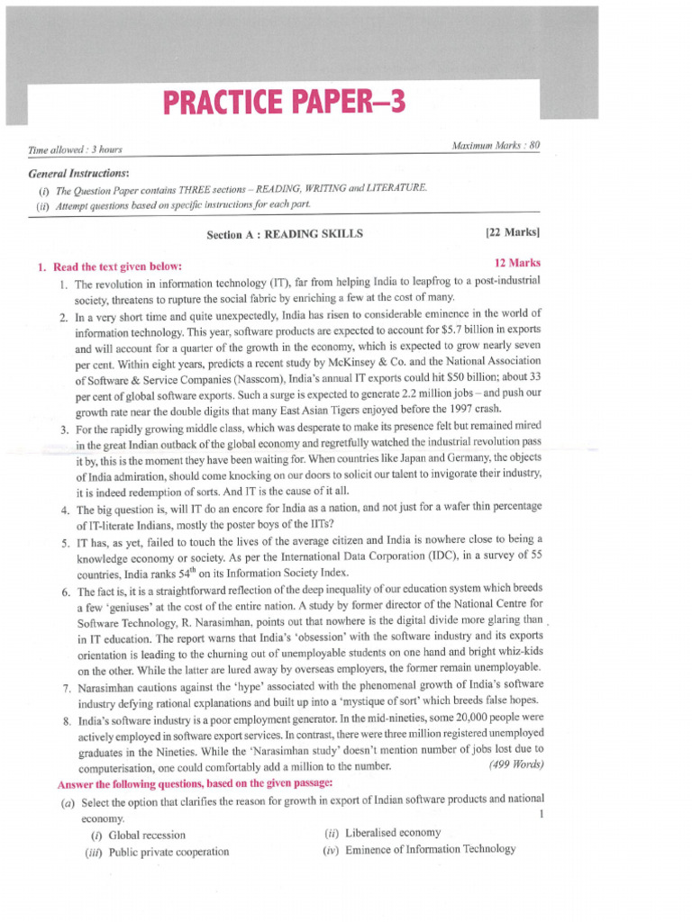 English Practice Paper 3 | PDF