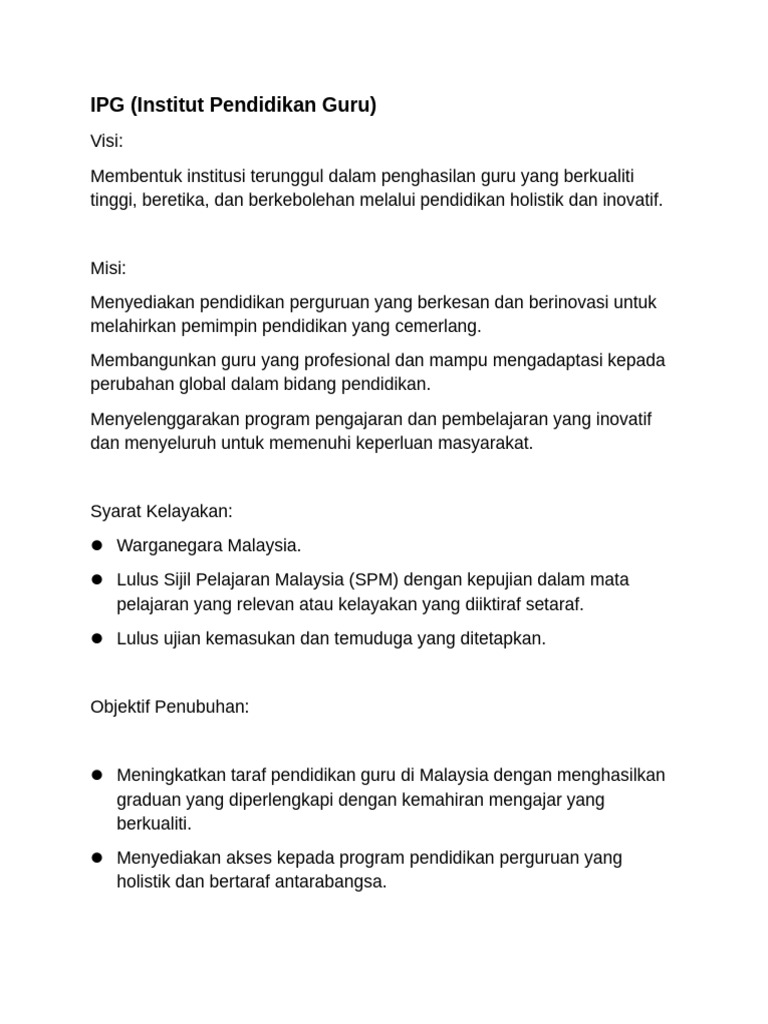 IPG (Institut Pendidikan Guru) | PDF | Karier & Perkembangan