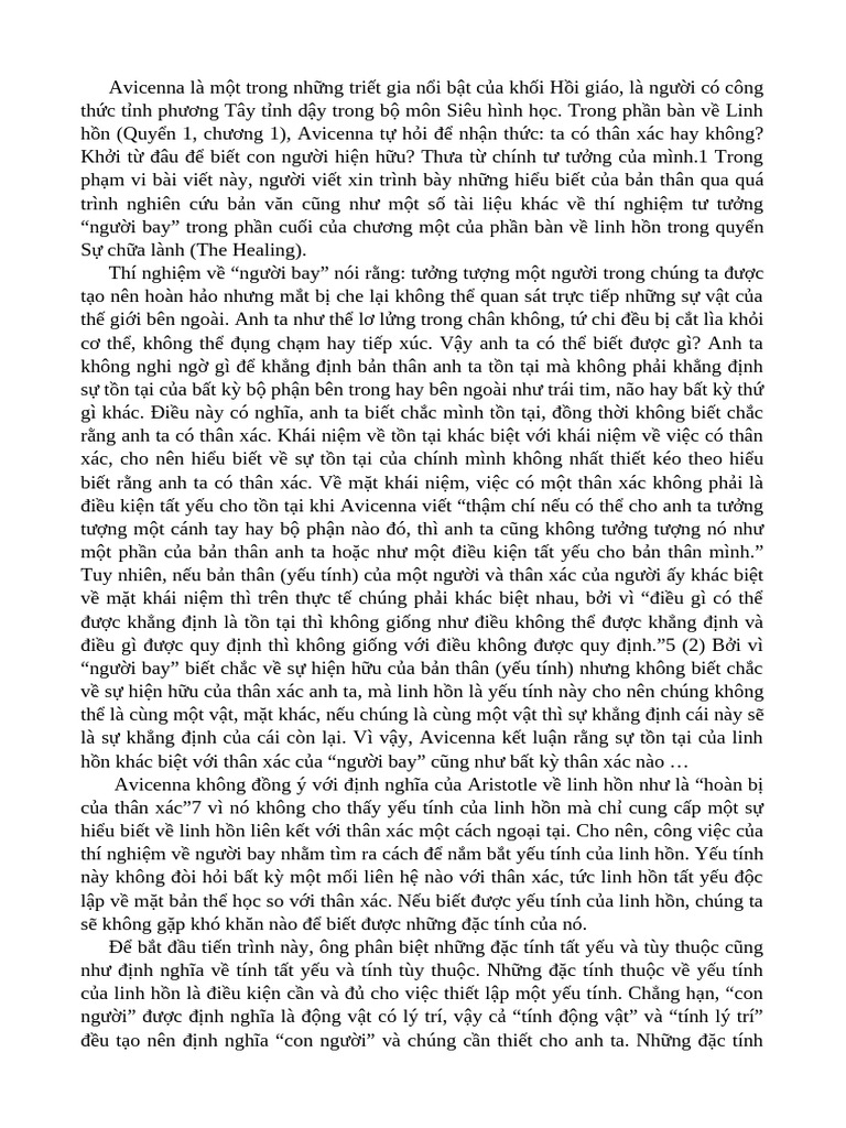 Avicenna người bay-khảo nghiệm về linh hồn tách biệt thể xác | PDF