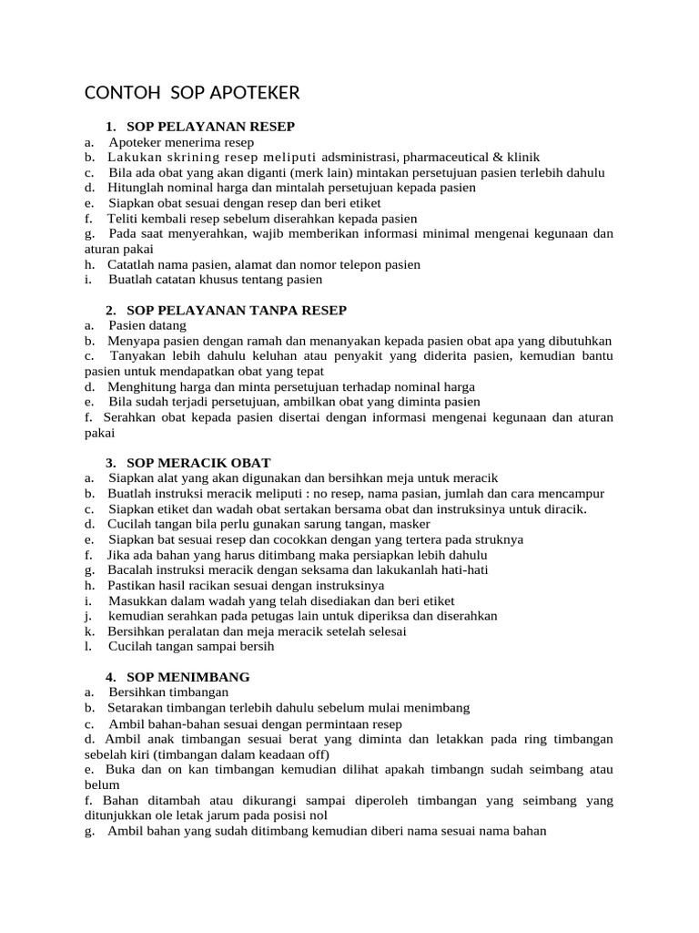 Contoh SOP untuk Apotek dan Apoteker | PDF | Pengembangan Diri ...