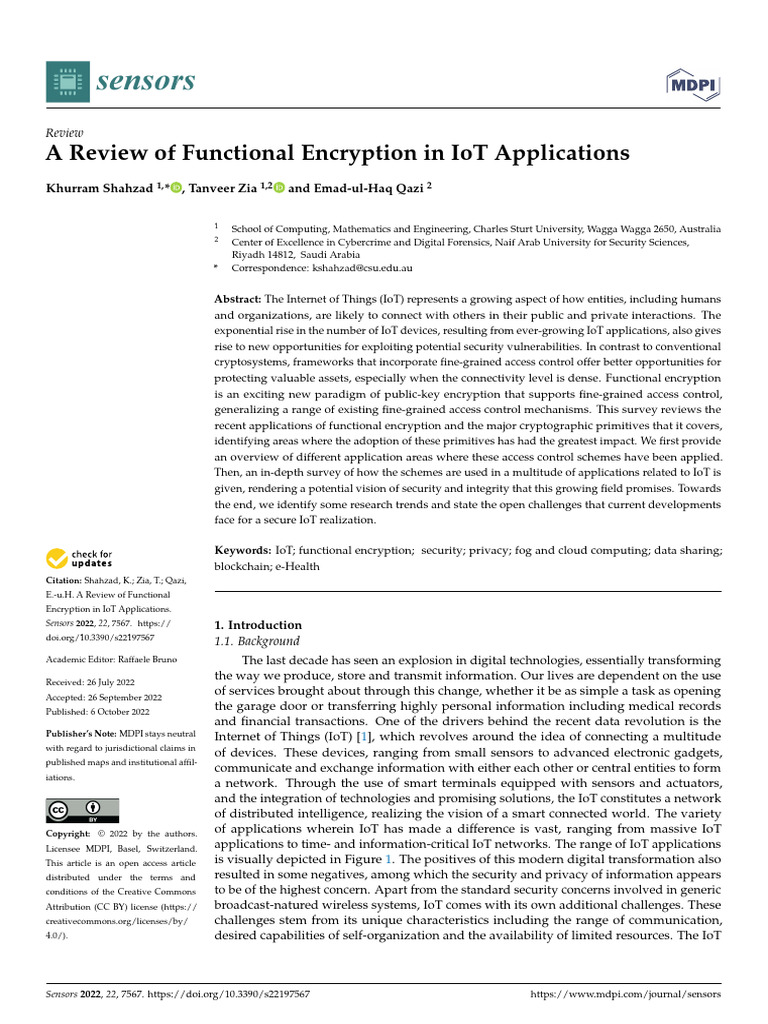 A Review of Functional Encryption in IoT Applications | PDF | Public ...