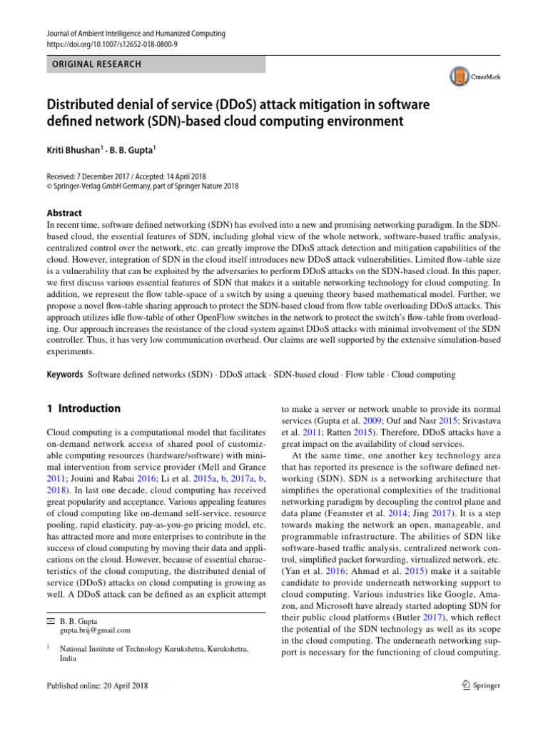 Distributed Denial of Service (DDoS) Attack Mitigation in Software Defined Network (SDN) - Based ...