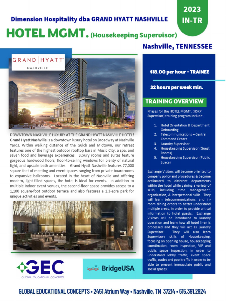 2023 PPT Dimension Hosp Dba Grand Hyatt HOTEL MGMT-HSKP Super | PDF ...