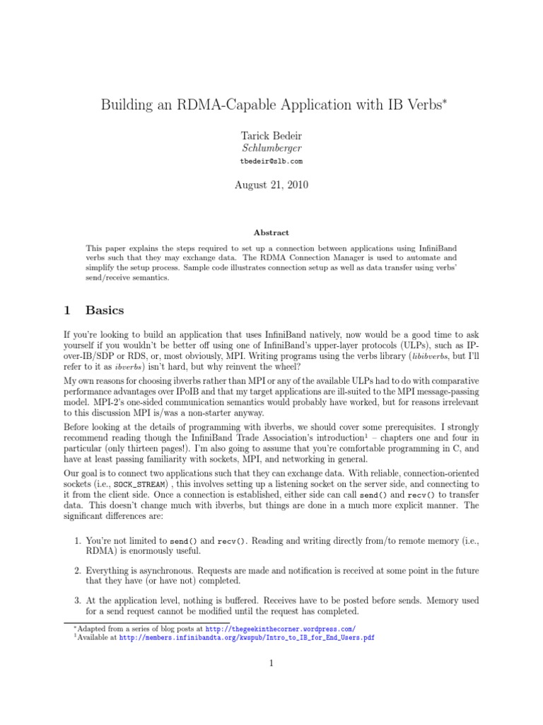 Building An RDMA-Capable Application With IB Verbs: 1 Basics | PDF ...