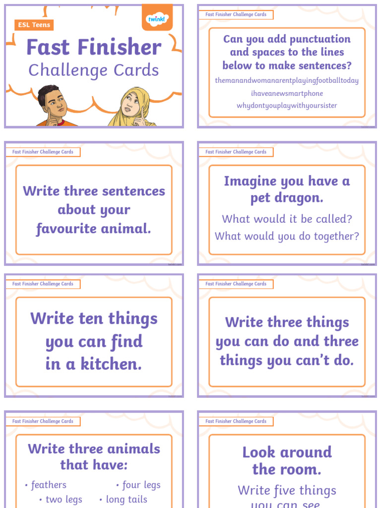 Fast Finisher Challenge Cards (Teens) | PDF | English As A Second Or ...
