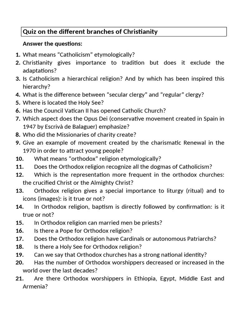 Christianity Branches Quiz | PDF | Eastern Orthodox Church | Protestantism