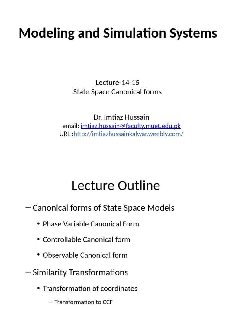 Lecture 14 15 State Space Canonical Forms | PDF | Matrix (Mathematics ...
