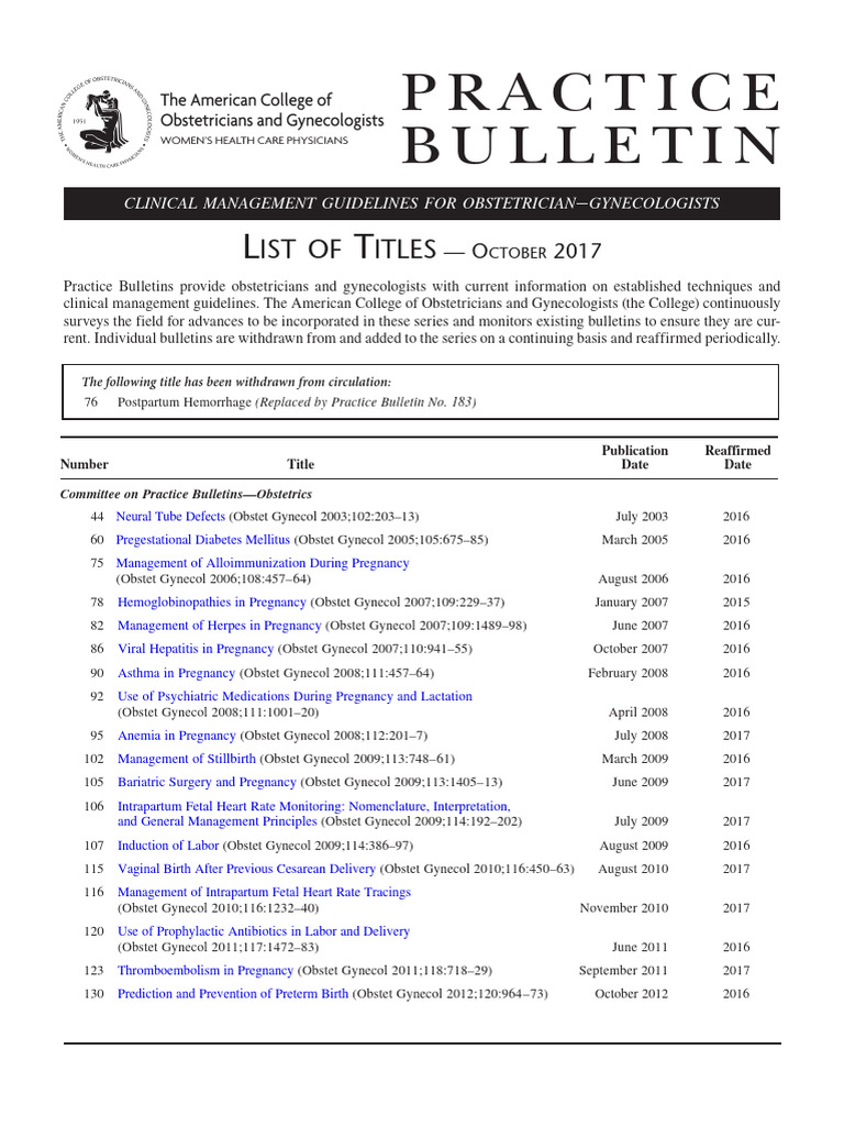 Practice Bulletin | PDF | Pregnancy | Childbirth
