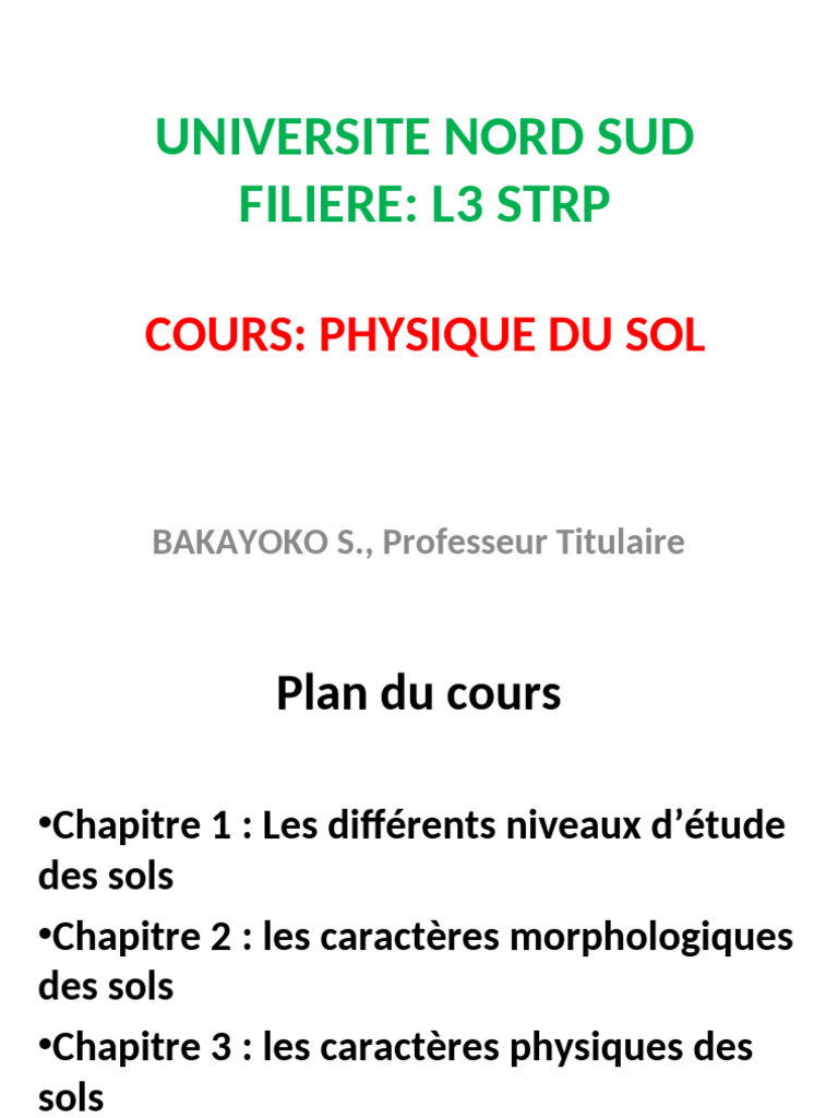 L3 STRP Physique Du Sol - 1 | PDF | Sol (pédologie) | Porosité