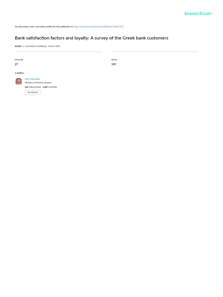 Greek Bank Customer Satisfaction Survey | PDF | Banks | Marketing